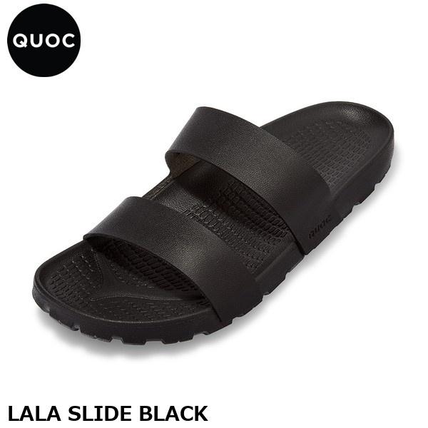 QUOC クオック LALA SLIDE BLACK 自転車 サイクルシューズ ビンディングシューズ優れたクッション性と解剖学に基づいたアーチ形状で、自転車に乗らない日も愛用できるカジュアルサンダルです。また、自転車のバッグの後ろにストラッ...