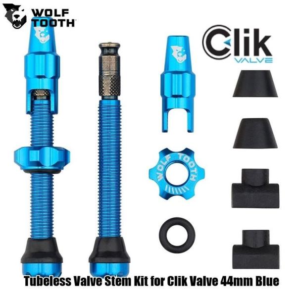 WOLF TOOTH　ウルフトゥース Tubeless Valve Stem Kit for Clik Valve 44mm Blue 自転車 バルブ●【Clikバルブ専用のチューブレスバルブ】キャップはClikバルブコア用の取り外しツール...