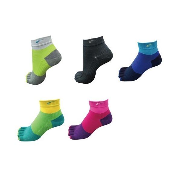 ●ブルー・グリーン・ピンク・ライトグレー×ライムグレー・ブラック●S・M・L●ナイロン/綿/ポリエステル/アクリル/ポリウレタン●5本指モデル●常に地面をしっかり捉えて、蹴り出す力を生み出す5本指ソックス。踵から母趾球にかけての接地面に摩擦...