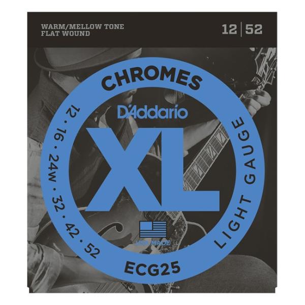 D’Addario XL Chromes Flat Wound ECG25 12-52 Light エレキギター弦(フラットワウンド)ヘックスコア(6角芯線)の周りに、下地となるベースの巻弦を施し、その上にフラットなリボン形状の巻弦を巻きつ...
