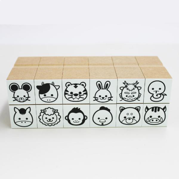 12種類の干支ハンコ　セット印面サイズ最大10ｍｍ台木サイズ12ｍｍ×12ｍｍ