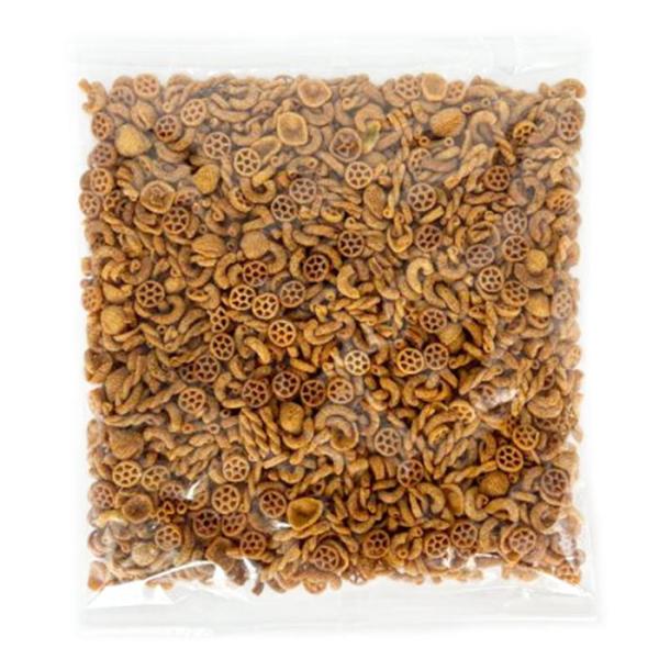 デュラム小麦のセモリナのシェル・ホイール・ツイスト・ペンネ型のパスタをフライしてサクッと香ばしく仕上げました。夜のお店、バー・クラブ様でも大好評のチャーム（おつまみ）です。