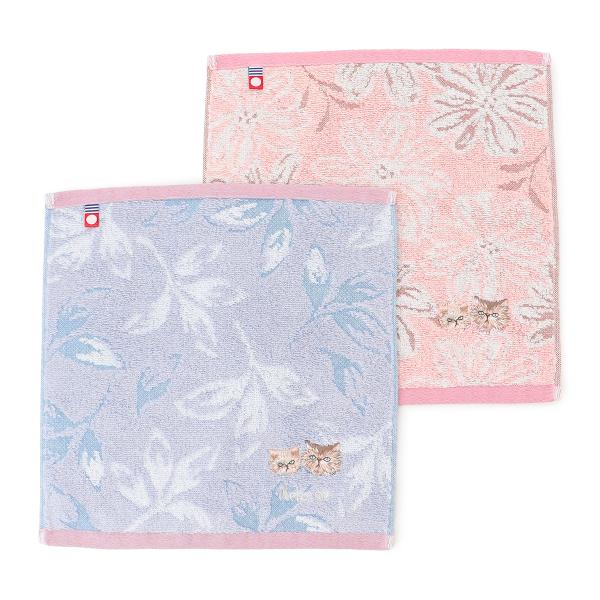 Nela とのコラボレーション企画のハンドタオル【デザインポイント】タオルで有名な今治で作られた価値あるアイテム。Nela の愛猫のキュートな刺しゅう入り。ピンクはフラワー柄、ラベンダーはリーフ柄と異なるデザイン。クリスマスのギフトにもおすすめ。