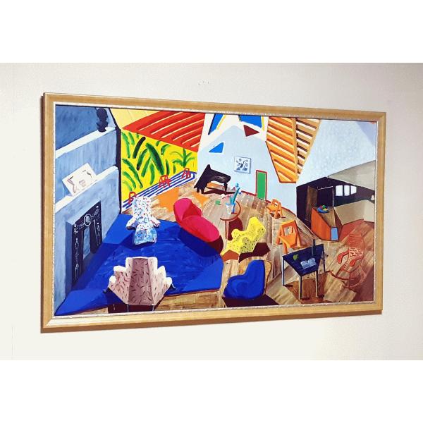 アートポスター（マットなし）額装品（弊社のオリジナル額装）フレーム外サイズ（縦×横）約60×103.5cmフレーム仕様　樹脂製、表面にアクリル板デイヴィッド・ホックニー（David Hockney）は、1937年7月9日生まれ、、イギリス・...