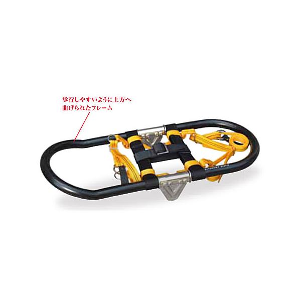 フレーム前方を上方へカーブさせる事でストレートのフレームに比べ足の運びが改善される。ナイロンウェビングテープのデッキベルト。着脱の簡単なEVOベルト締めシステム。サイズ：M（長さ42cm、幅19cm）、L（長さ45cm、幅19cm）重量（片...