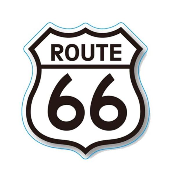 アメリカのマザーロード、一番有名な道路標識かも。。アメ雑　不動の人気Route 66　そのRoute 66のアクリルバッチ、アクリルのバックに印刷している加工アクリルにプリントが鮮やかです。サイズ　W50xH55mm(本体)