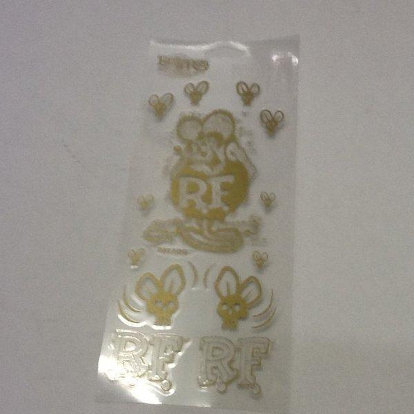 ベーシックなスタンディング ラット フィンクのデザインは車のウィンドウやバイクのタンクなどに最適!RFマークやスカルフライは単体でお好きな場所に!抜き文字タイプのデカールです。サイズ:H19×W8cm