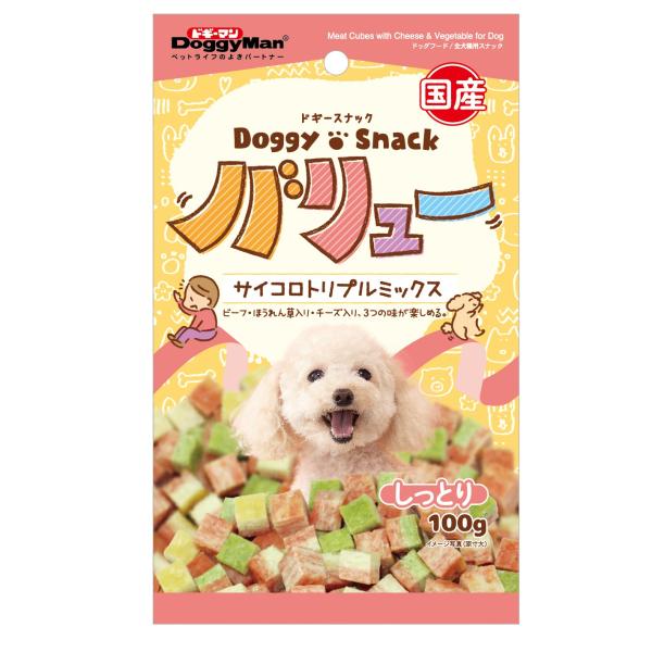 メーカー：ドギーマン frditem_hidden　犬フード　ドッグフード　えさ　餌　おやつ　犬用おやつ　鶏ササミ　ささみ　鶏肉　チキン　鶏　野菜　チーズ　ドギーマン　ドギースナック　バリュー　ササミサイコロトリプルミックス　100g　20...