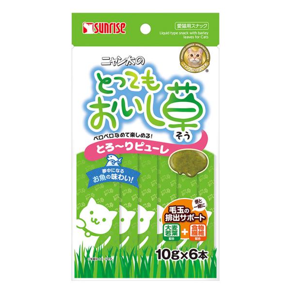 メーカー：サンライズ _neko　サンライズ　ニャン太のとってもおいし草　とろ〜りピューレ　10g×6本　SNY-040　4973321936753　猫　ねこ　猫フード　キャットフード　おやつ　スナック　愛猫用　ニャン太　魚　おいしい　毛玉...