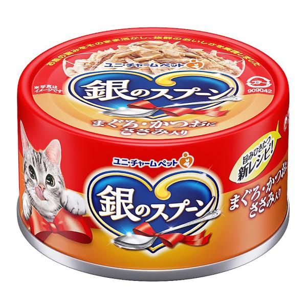 メーカー：ユニチャーム de20_unigpw　銀のスプーン　缶　まぐろ・かつおにささみ入り　７０ｇ　ＭＣ１０２　MC　キャットフード　ウェットフード　猫フード　20131211　RT　cat_wet　neko　猫　_nekofood　ユニ...