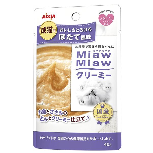 メーカー：アイシア miawmiaw_tokubai_ari09　猫フード　ウェットフード　アイシア　ＭｉａｗＭｉａｗパウチ　ＭｉａｗＭｉａｗクリーミーパウチ　ほたて風味　４０ｇ　キャットフード　20131029　ＭＹＴ　４８袋入り　aix...