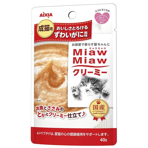 メーカー：アイシア miawmiaw_tokubai_ari09　猫フード　ウェットフード　アイシア　ＭｉａｗＭｉａｗパウチ　ＭｉａｗＭｉａｗクリーミーパウチ　ずわいがに風味　４０ｇ　キャットフード　20131029　ＭＹＴ　４８袋入り　a...