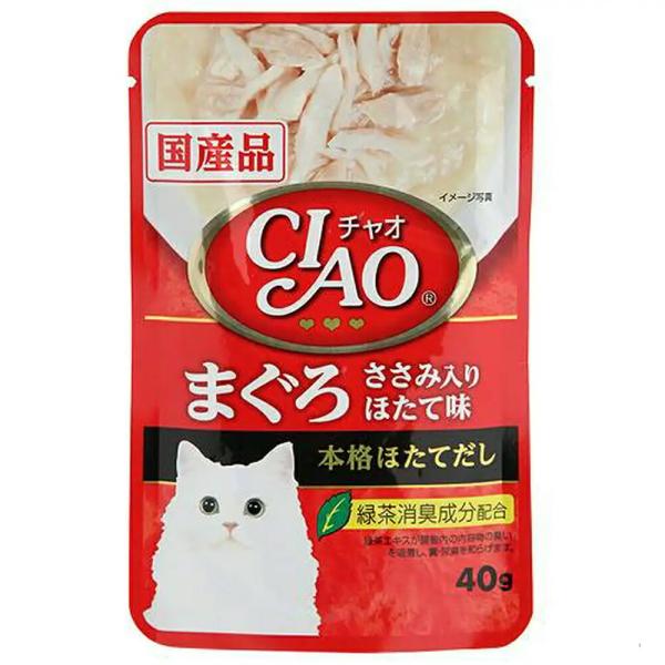 メーカー：いなば 猫フード　ウェットフード　いなば　ＣＩＡＯチャオ　バラ売り　ＣＩＡＯ　パウチ　まぐろ　ささみ入り　ほたて味　４０ｇ　キャットフード　国産　20140213　RT　１６個入り　ボール売り　ciao_20140213　4901...