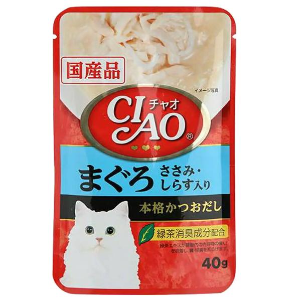 メーカー：いなば 猫フード　ウェットフード　いなば　ＣＩＡＯチャオ　バラ売り　ＣＩＡＯ　パウチ　まぐろ　ささみ・しらす入り　４０ｇ　キャットフード　ＣＩＡＯチャオ国産　20140213　RT　１６個入り　ボール売り　ciao_2014021...