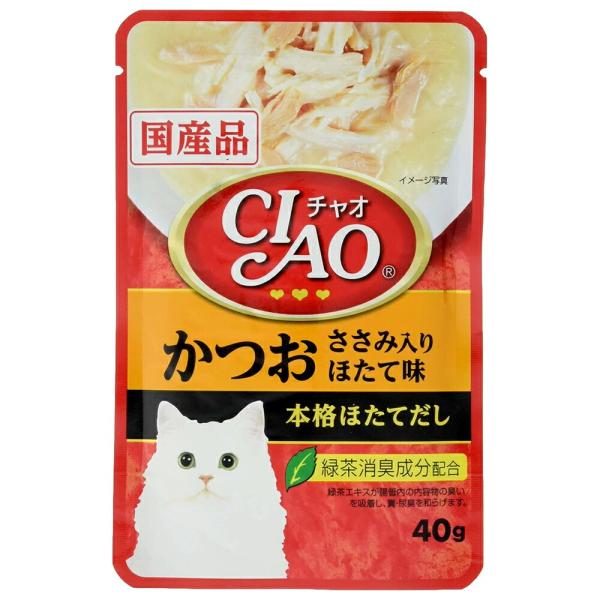 メーカー：いなば 猫フード　ウェットフード　いなば　ＣＩＡＯチャオ　バラ売り　ＣＩＡＯ　パウチ　かつお　ささみ入り　ほたて味　４０ｇ　キャットフード　国産　20140213　RT　１６個入り　ボール売り　ciao_20140213　4901...