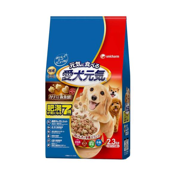 メーカー：ユニチャーム de20_uniai　_dog　愛犬元気　肥満が気になる７歳以上用　２．３ｋｇ　犬フード　ドッグフード　餌　エサ　ごはん　ご飯　小分け　半生ドライフード　ユニ　チャーム　ユニ・チャーム　総合栄養食　国産　ビーフ　小魚...