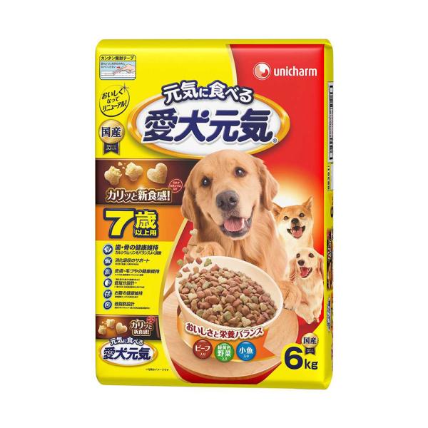 メーカー：ユニチャーム de20_uniai　愛犬元気　７歳以上用　ビーフ　６．０ｋｇ　犬フード　ドッグフード　餌　エサ　ごはん　ご飯　小分け　半生ドライフード　ユニ　チャーム　ユニ・チャーム　総合栄養食　国産　小魚　野菜　７才　７歳　７　...