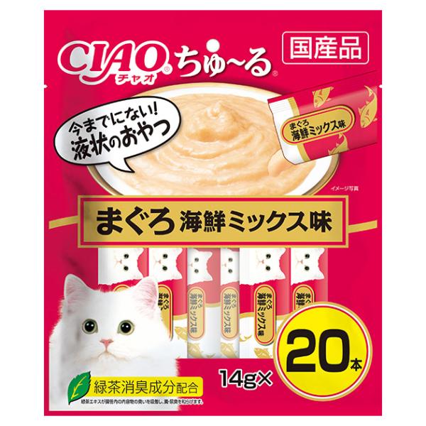 メーカー：いなば inabatyutop　_neko　ＣＩＡＯ　ちゅ〜る　まぐろ　海鮮ミックス味　１４ｇ×２０本　国産　キャットフード　おやつ　猫　間食　チャオ　いなば　レトルト　スープ　海鮮　海鮮ミックス　１４ｇ　液状　ペースト状　成猫　...