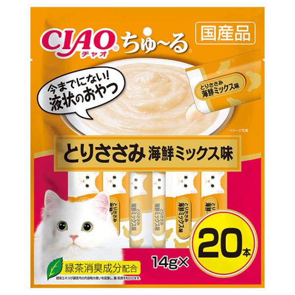 メーカー：いなば autoprice_off　inabatyutop　_neko　ＣＩＡＯ　ちゅ〜る　とりささみ　海鮮ミックス味　１４ｇ×２０本　国産　キャットフード　おやつ　猫　海鮮ミックス　海鮮　１４ｇ　鶏素材　成猫　間食　液状　ペース...