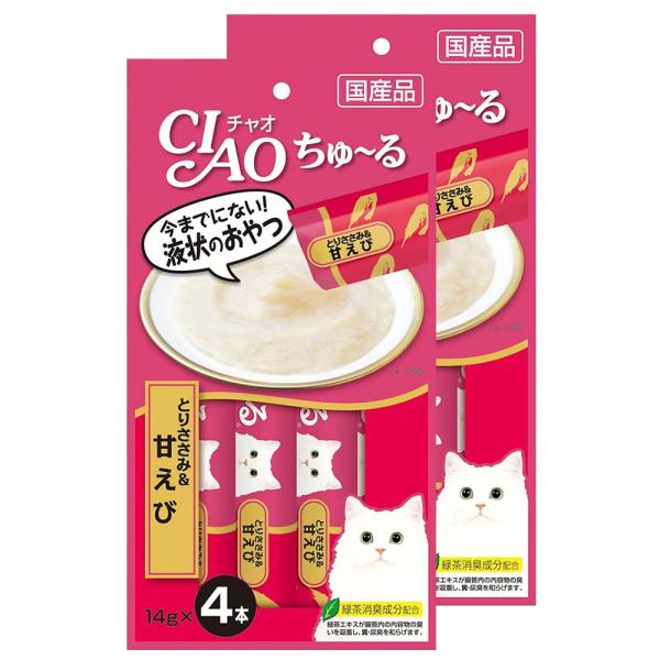 メーカー：いなば inabatyutop　_neko　ＣＩＡＯチャオ　ちゅ〜る　とりささみ＆甘えび　１４ｇ×４本　キャットフード　猫フード　ウエットフード　ウェットフード　チャオ　ＣＩＡＯ　ちゅーる　おやつ　液状　鶏ササミ　鶏　ささみ　甘エ...