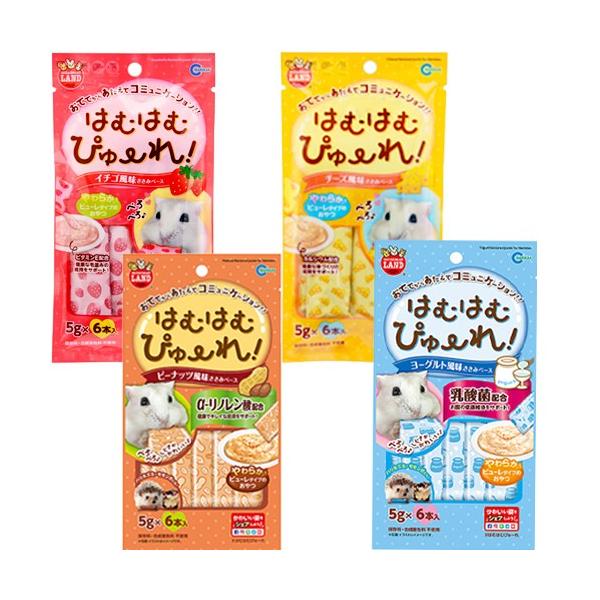 メーカー：マルカン _animal　小動物用品　ハムスター　フェレット　ハリネズミ　モモンガ　マルカン　はむはむぴゅーれ　ハムハム　イチゴ風味　いちご　苺　３０ｇ　５ｇ×６本　液体　液状おやつ　手であげられる　手で　コミュニケーション　おや...