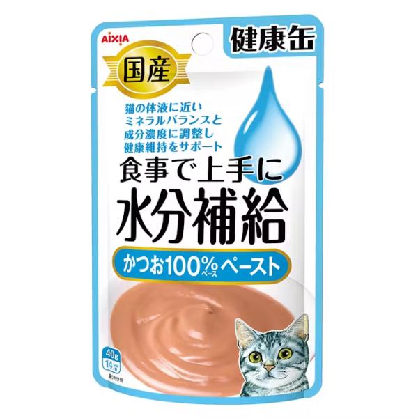 メーカー：アイシア _neko　memla_aixiawater　アイシア　国産健康缶パウチ　水分補給　鰹ペースト　４０ｇ　4571104716754　AIXIA　ねこ　猫　キャットフード　ウェットフード　ウエットフード　一般食　オールステ...