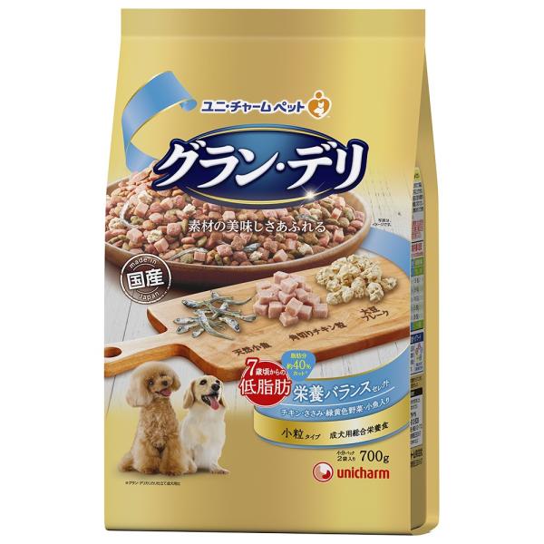 メーカー：ユニチャーム de20_unigr　_dog　グラン・デリ　カリカリ仕立て　７歳頃からの　低脂肪　栄養バランスセレクト　〜脂肪分約４０％カット〜　７００ｇ　4520699626559　20190926　ｋｓｚｋ　犬　イヌ　犬フード...