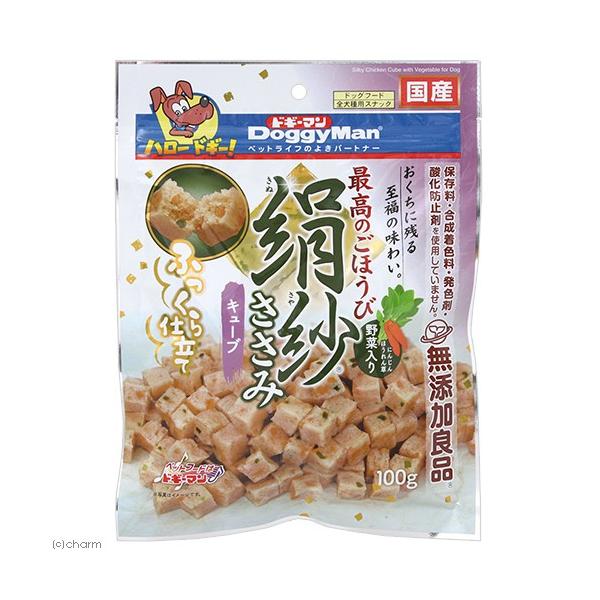 メーカー：ドギーマン _dog　ドギーマン　無添加良品　絹紗　キューブ　野菜入り　100g　犬　おやつ　無添加　4976555823332　20191008　イヌ　犬フード　dog　国産　スナック　ジャーキー　kszk　ささみ　鶏　鶏肉　ニ...