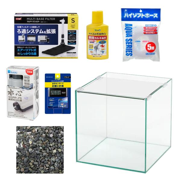 _aqua　水辺の生き物飼育セット　アクアリウム　アクア用品　３０ｃｍ　オールガラス水槽　アクロ水槽　コンパクト水槽　ケージ　飼育セット　水槽セット　底面フィルター　サワガニ　淡水　カニ　ろ過　フルセット　20191124　ｋｓｚｋ　ビバリ...