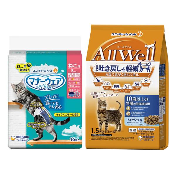 メーカー：ユニチャーム de20_unink　ＡｌｌＷｅｌｌ　１０歳以上の腎臓の健康維持用　フィッシュ味　挽き小魚とささみフリーズドライパウダー入り　１．５ｋｇ３７５ｇ×４袋　4520699651438　猫フード　キャットフード　ドライ　猫...