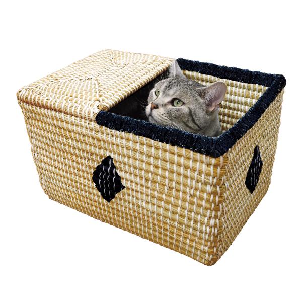 メーカー：ドギーマン キャティーマン　にゃんこのデニムちぐら　ボックス　4976555879292　20210306　y21m03　nszk　猫用品　ねこ　猫　ちぐら　通気性　保温性　夏　冬　デニム　カイザ草　コンパクト　リビング　保冷　保...