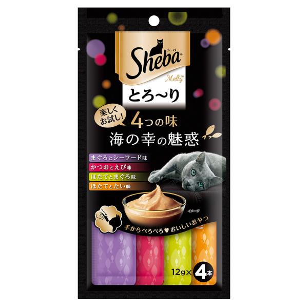 メーカー：マース シーバ　とろ〜り　メルティ　4つの味　海の幸の魅惑　12g×4P　4902397862642　20210324　y21m03　mikari　猫用品　猫　おやつ　メルティー　シーフード　海鮮　サカナ　魚　とろーり　キャットフ...