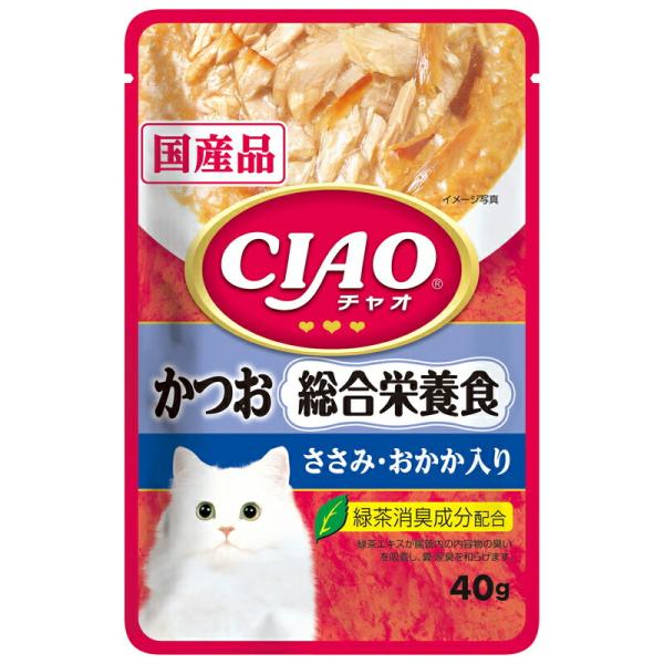 メーカー：いなば _neko　いなば　ＣＩＡＯパウチ　総合栄養食　かつお　ささみ・おかか入り　４０ｇ　4901133614392　IC-324　猫　猫フード　ねこ　キャットフード　ウェットフード　ウエットフード　レトルト　パウチ　チャオ　魚...
