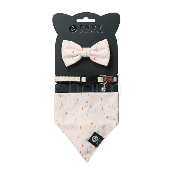 メーカー：テラモト メーカー画像　TUNAGO　ENVY　猫用首輪　キャットカラーセット　カラフル　レイン　猫　4904771904221　20220815　y22m08　Y.K.　猫用品　ねこ　猫用　ねこ用　キャット　cat　リボン　軽い...