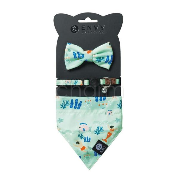 メーカー：テラモト メーカー画像　TUNAGO　ENVY　猫用首輪　キャットカラーセット　マーメイド　ブルー　猫　4904771904290　20220815　y22m08　Y.K.　猫用品　ねこ　猫用　ねこ用　キャット　cat　リボン　軽...