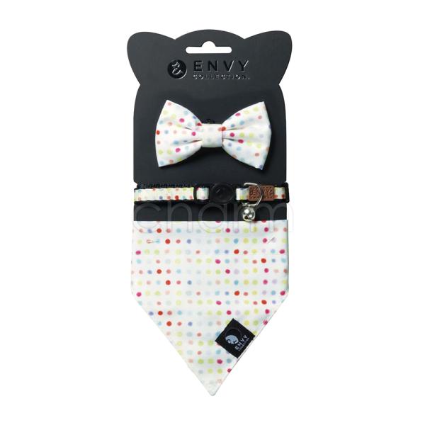 メーカー：テラモト メーカー画像　TUNAGO　ENVY　猫用首輪　キャットカラーセット　ドット　パステル　猫　4904771904320　20220815　y22m08　Y.K.　猫用品　ねこ　猫用　ねこ用　キャット　cat　リボン　軽い...