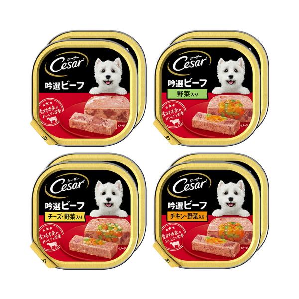 メーカー：マース ドッグフード　シーザー　吟選ビーフ　４種各２個セット　2250002871957　20230217　y23m02　Y.K.　犬　いぬ　猫用　いぬ用　ドッグ　dog　犬フード　ペットフード　フード　餌　エサ　ごはん　ウェット...