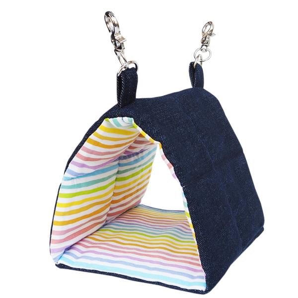 メーカー：Rainbow レインボー　小鳥のデニムトンネル　4589462731500　Rainbow　小鳥　ことり　丈夫　デニム生地　トンネル　三角　さんかく　かわいい　レインボーストライプ　ストライプ　コットン生地　布製　綿　キルティン...