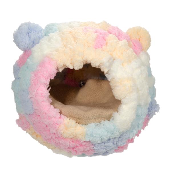 メーカー：fuu 4573298448343　ｆｕｕ　鳥・小動物の固定できる　まーるいふわもこハウス　耳つき　パステル　小動物用品　小動物用　リス　デグー　モルモット　フクロモモンガ　インコ　ハウス　家　ベット　布団　丸い　球体　ふわふわ　...