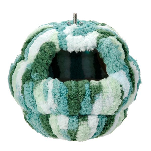 メーカー：fuu 4573298448374　ｆｕｕ　鳥・小動物の固定できる　まーるいふわもこハウス　グリーン　小動物用品　小動物用　リス　デグー　モルモット　フクロモモンガ　インコ　ハウス　家　ベット　布団　丸い　球体　ふわふわ　もこもこ...