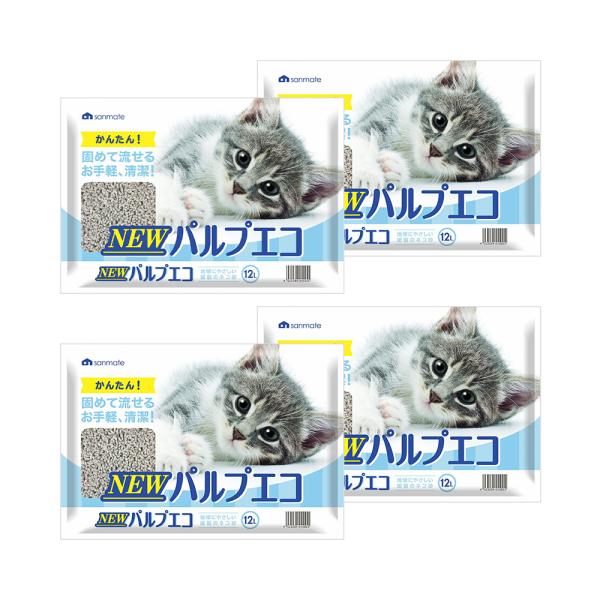 メーカー：サンメイト メーカー画像　猫砂　サンメイト　ＮＥＷパルプエコ　１２Ｌ　４袋　2250002988167　4523294010822　20231221　y23m12　Y.K.　ペット用　猫用品　紙砂　燃やせる　流せる　水洗トイレ　猫...