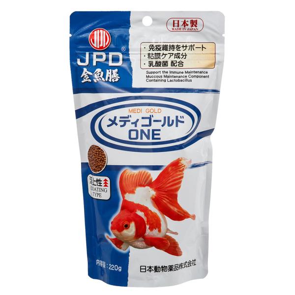 メーカー：日本動物薬品 日本動物薬品　ニチドウ　メディゴールド　ＯＮＥ　浮上性　２２０ｇ　乳酸菌配合　粘膜ケア　アクア　アクアリウム　アクアリウム用品　フード　エサ　餌　えさ　ご飯　ごはん　金魚　金魚用　金魚用フード　49756770502...