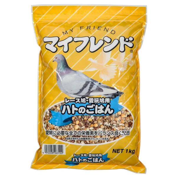 メーカー：黒瀬ペット 307191　4972228263122　黒瀬ペットフード　マイフレンド　ハトのごはん　１ｋｇ　フード　エサ　餌　えさ　ご飯　ごはん　飯　競争鳩　愛玩鳩　トウモロコシ　大麦　小麦　鳩　ハト　穀物　シード　2024061...