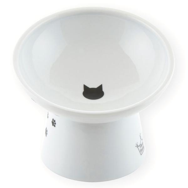 メーカー：猫壱 メーカー画像　猫壱　ハッピーダイニング　脚付フードボウル　にゃにゃめ　斜め　猫用　4582725980486　20240704　y24ｍ07　mikari　猫用品　猫　ねこ　キャット　食器　食事　エサ皿　容器　給餌　フードボ...
