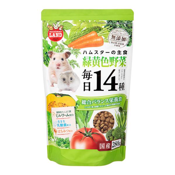 メーカー：マルカン _animal　マルカン　ハムスターの毎日１４種　緑黄色野菜　２８０ｇ　ハムスター　リス　餌　主食　総合栄養バランス　食べやすい　野菜　小粒　たんぱく質　ビタミン　健康　維持　毎日　大麦若葉　ケール　ブロッコリー　かぼち...