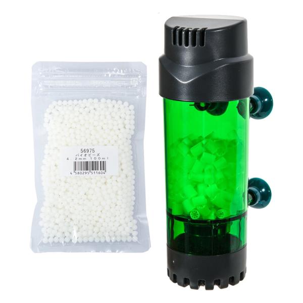 メーカー：(株)リーフ Leaf Corp ろ材付き　流動フィルター　グリーン+Bio　Beads　バイオビーズ　100ml　4582645942861　アクアリウム用品　アクア用品　フィルター　ろ過　流動式フィルター　淡水　熱帯魚　生物ろ...