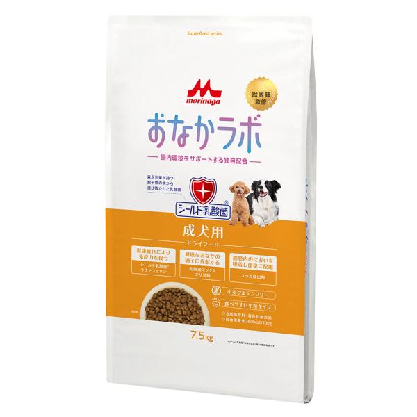 メーカー：森乳 メーカー画像　ドッグフード　森乳　スーパーゴールド　おなかラボ　成犬用　７．５ｋｇ　4978007005174　20241009　y24m10　ktym　イヌフード　犬フード　おなか　ラボ　成犬　ペットフード　フード　腸内環...