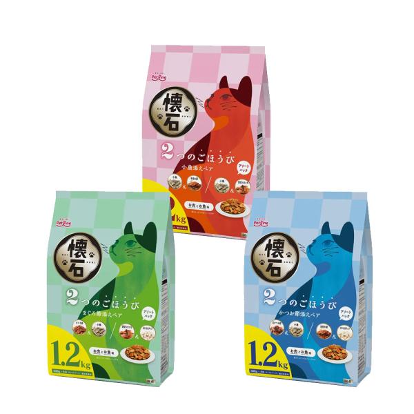 メーカー：ペットライン キャットフード　懐石　２つのごほうび　小魚添えペア　１．２ｋｇ（３００ｇ×４袋）　猫フード　国産　4902418004563　ネコ　カリカリ　下部尿路　日本産　ドライフード　総合栄養食　マグネシウム　アソート　小分け...