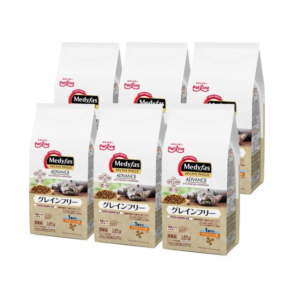 メーカー：ペットライン メーカー画像　メディファス　アドバンス　グレインフリー　１歳から　チキン＆フィッシュ味　１．２５ｋｇ×６　4902418069623　猫　ねこ　猫用　ねこ用　猫フード　キャットフード　ペットフード　フード　餌　エサ　...