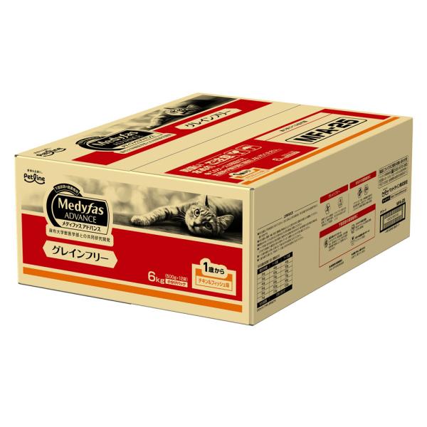 メーカー：ペットライン メディファス　アドバンス　グレインフリー　１歳から　チキン＆フィッシュ味　６ｋｇ（５００ｇ×１２）　4902418001265　猫　ねこ　猫用　ねこ用　猫フード　キャットフード　ペットフード　フード　餌　エサ　ごはん...